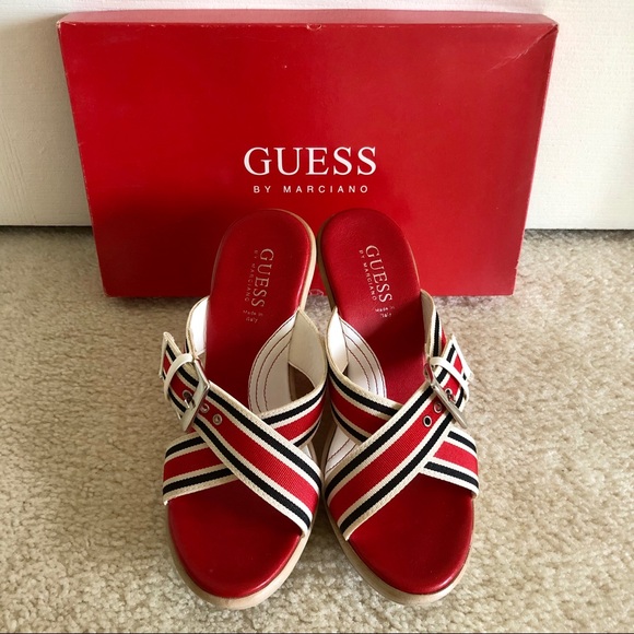 Guess by Marciano | Shoes | Guess Red Striped Wedge Heels | Poshmark
